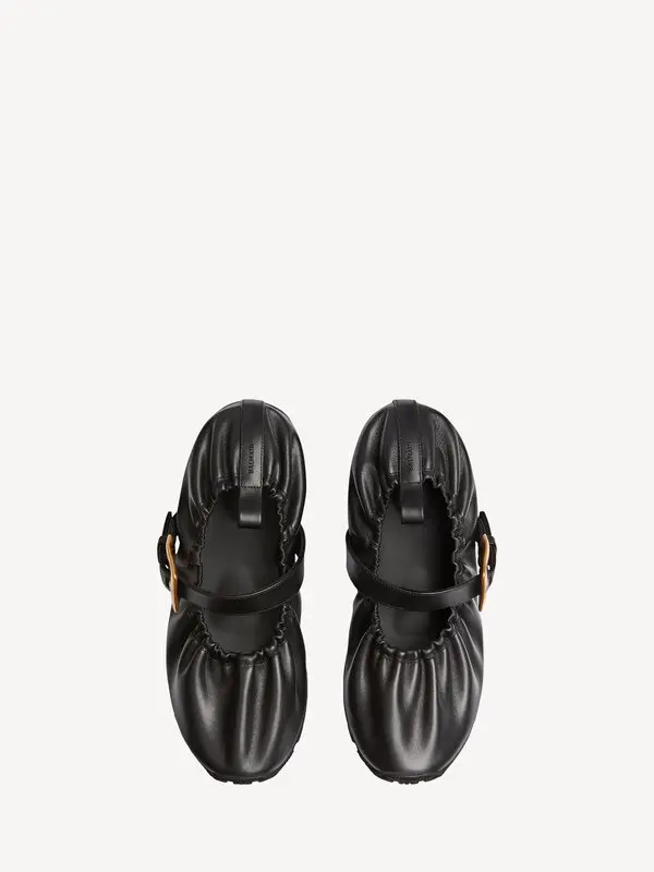 Balmain Anthem Leather Ballet Flats With Gold Buckle - Black