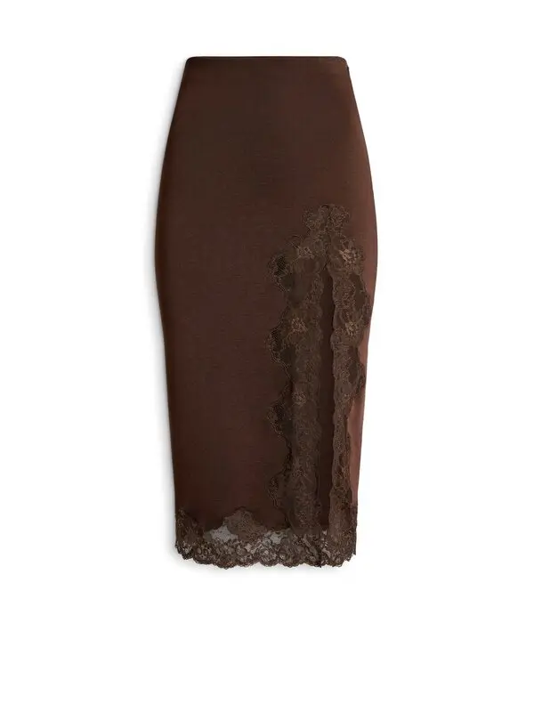 Balmain Knit Midi Skirt With Lace Detail