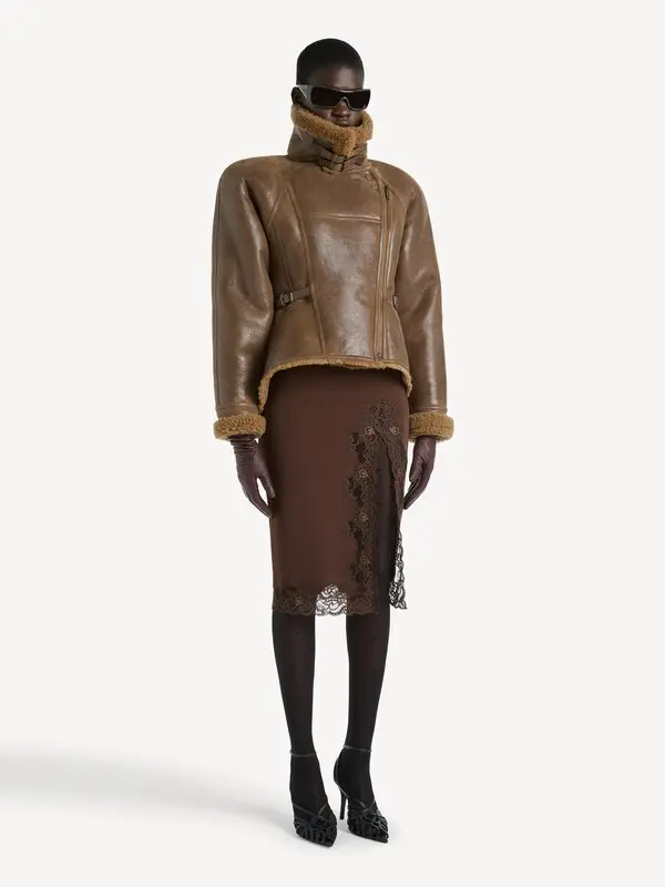 Balmain Knit Midi Skirt With Lace Detail - Brown