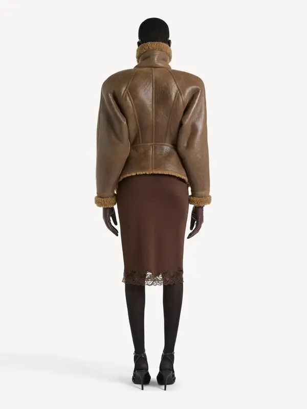 Balmain Knit Midi Skirt With Lace Detail - Brown