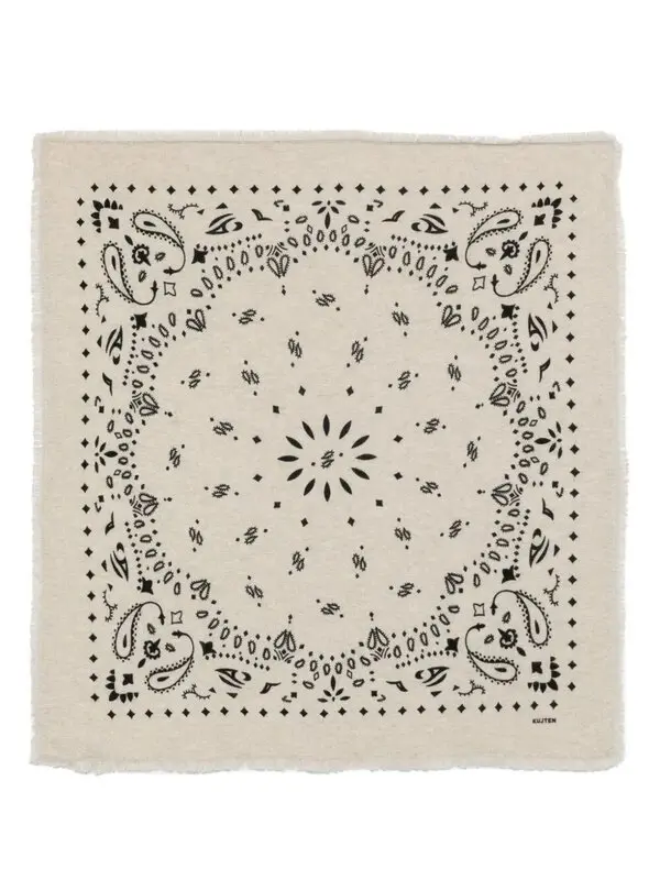 KUJTEN Scarf Cashmere "hachiko" Grand Bandana Imprime - Beige