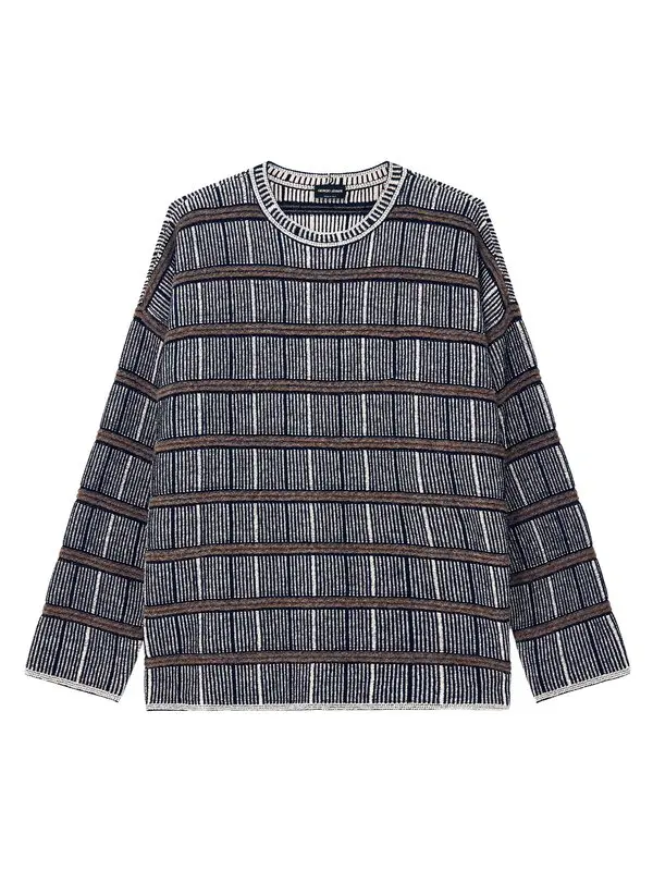 Giorgio Armani Patterned Long Sleeve Crew Neck Sweater - Blue