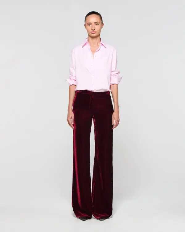 Serena Bute Velvet Flare Trousers - Red