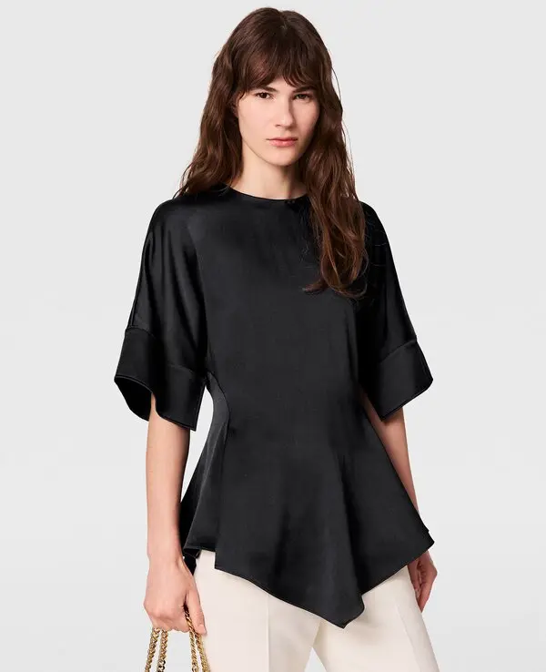 Stella McCartney Handkerchief Sleeve Satin Top - Black