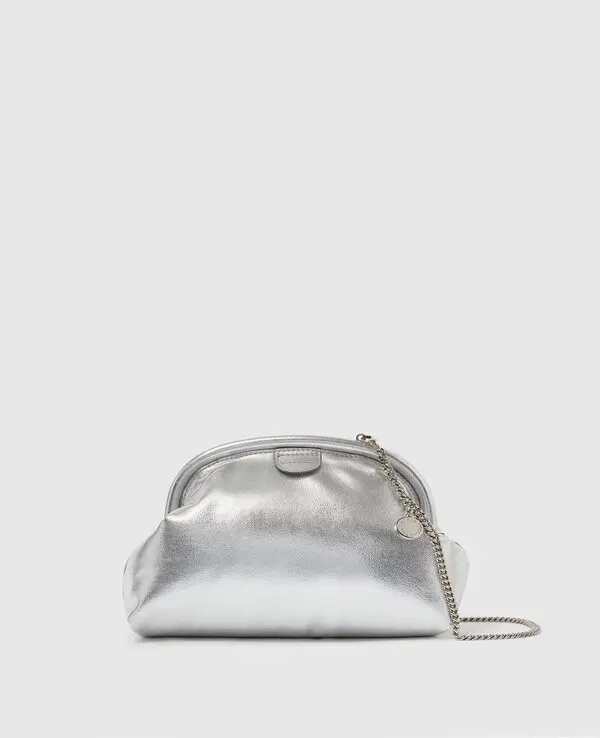 Stella McCartney Falabella Padded Metallic Soft Clutch With Chain - Silver