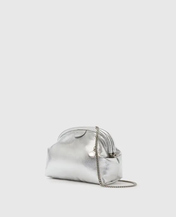 Stella McCartney Falabella Padded Metallic Soft Clutch With Chain - Silver