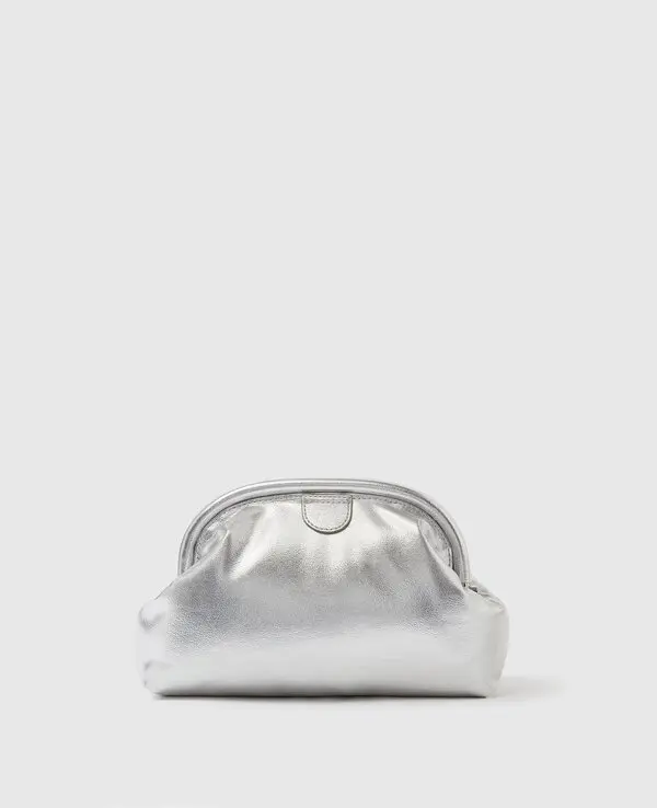Stella McCartney Falabella Padded Metallic Soft Clutch With Chain - Silver