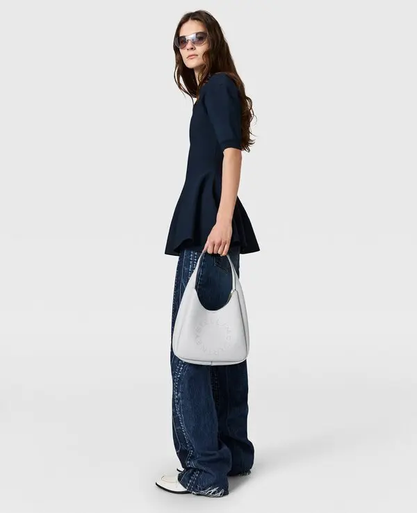 Stella McCartney Compact Knit Peplum Polo Top - Navy