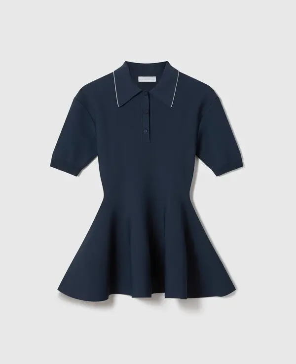 Stella McCartney Compact Knit Peplum Polo Top - Navy