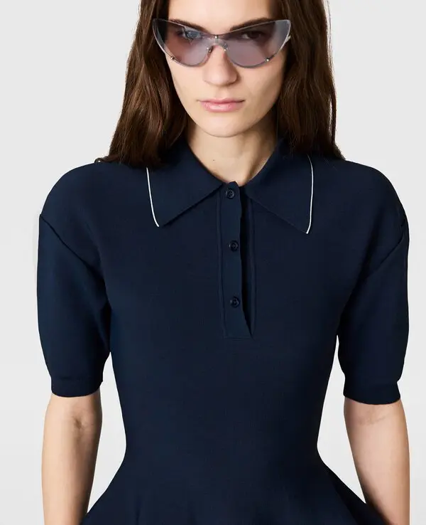 Stella McCartney Compact Knit Peplum Polo Top - Navy