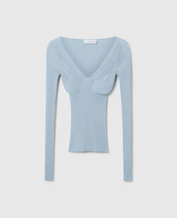 Stella McCartney Textured V-neck Knit Top - Blue