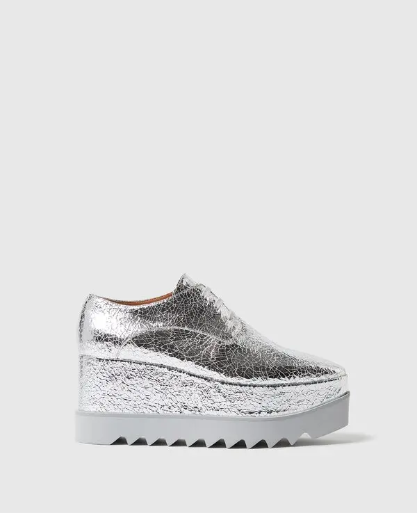 Stella McCartney Metallic Crackled Platform Shoes - Silver