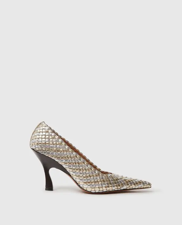 Stella McCartney Elsa Woven Metallic Kitten Heel Pump