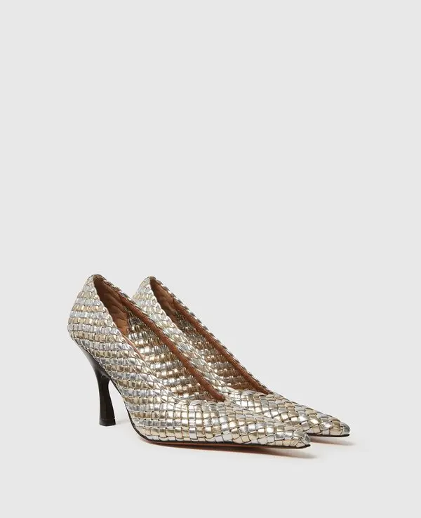 Stella McCartney Elsa Woven Metallic Kitten Heel Pump