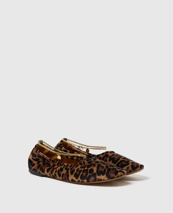 Stella McCartney Leopard Velvet Ballerina Flats With Chain Detail - 2018