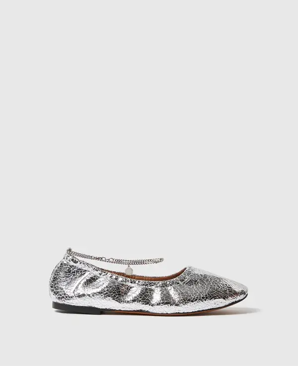 Stella McCartney Metallic Crackled Chain Detail Ballerina Flats - Silver