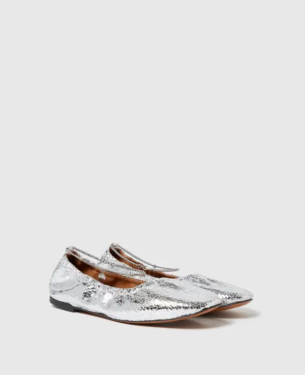 Stella McCartney Metallic Crackled Chain Detail Ballerina Flats - Silver