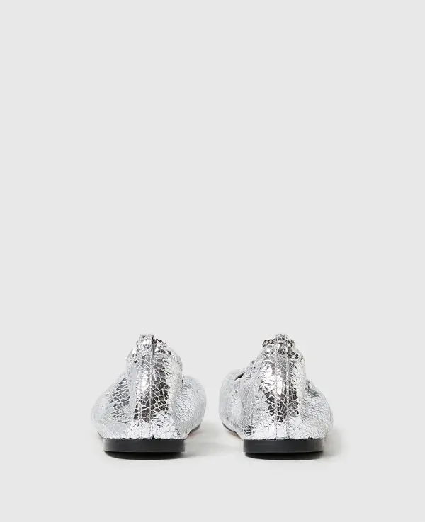Stella McCartney Metallic Crackled Chain Detail Ballerina Flats - Silver