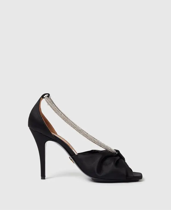 Stella McCartney Knotted Satin Sandals With Crystal Embellishments - Black