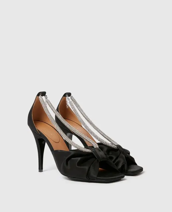 Stella McCartney Knotted Satin Sandals With Crystal Embellishments - Black