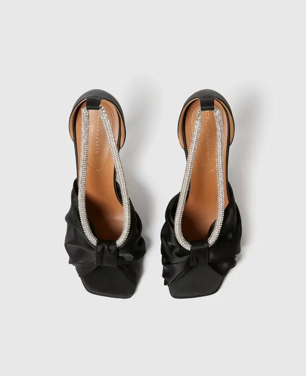 Stella McCartney Knotted Satin Sandals With Crystal Embellishments - Black