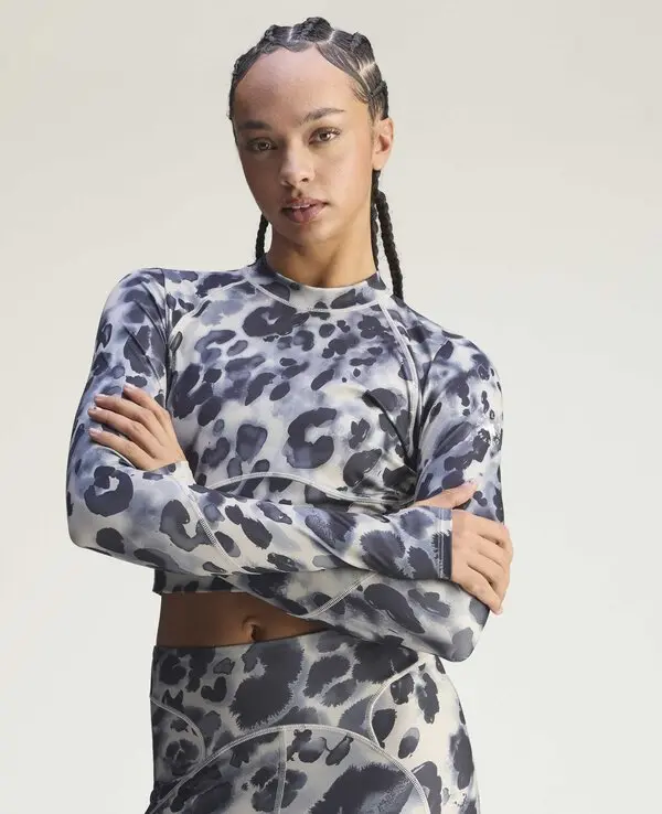 Stella McCartney Truepurpose Training Leopard Print Long-sleeve Cropped Top