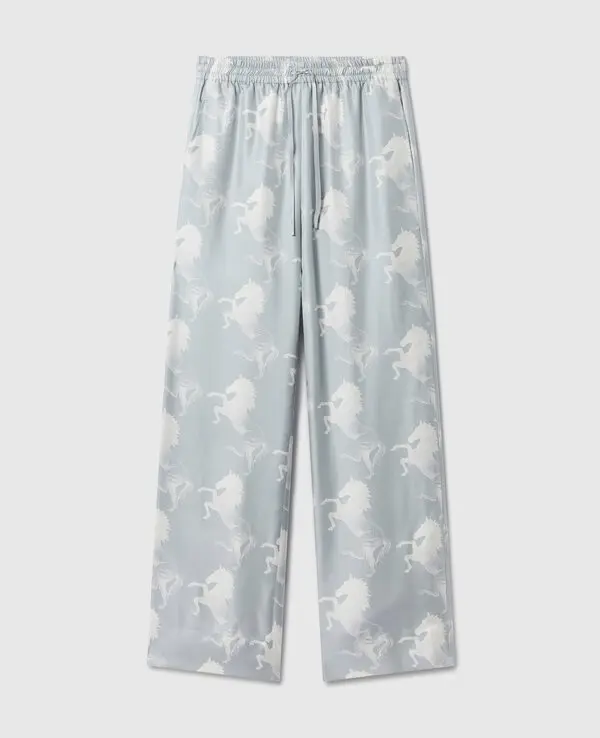 Stella McCartney Horse Print Silk Wide-leg Trousers