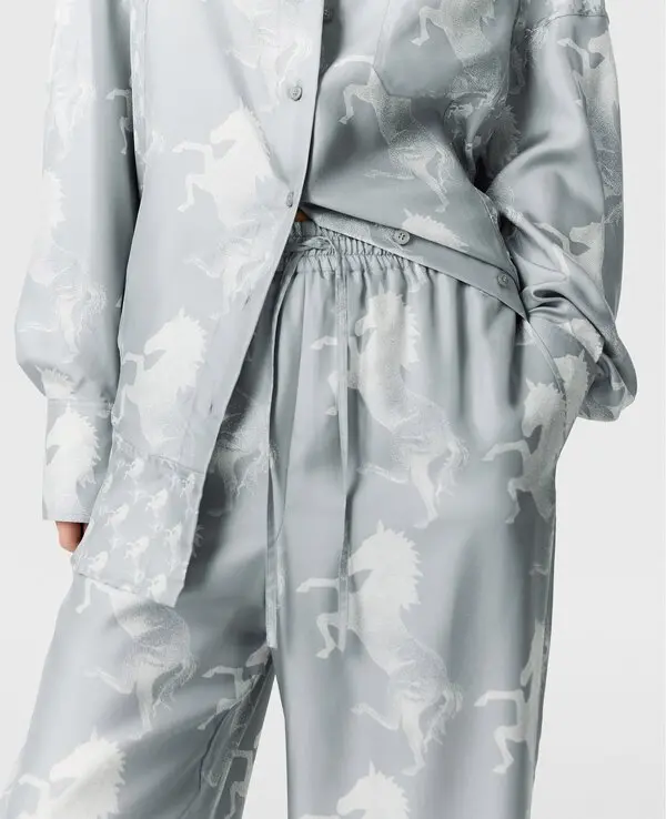 Stella McCartney Horse Print Silk Wide-leg Trousers