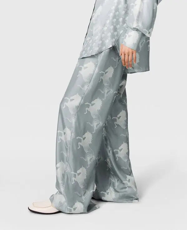 Stella McCartney Horse Print Silk Wide-leg Trousers