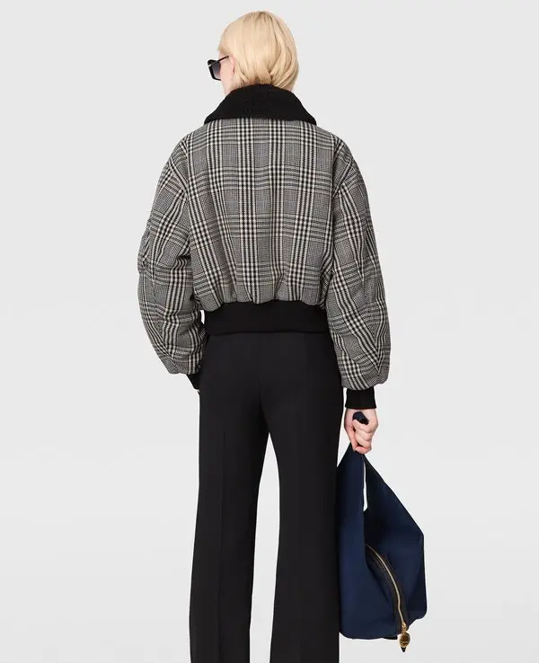 Stella McCartney Plaid Bomber Jacket With Plush Trim - Grey