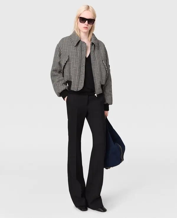 Stella McCartney Plaid Bomber Jacket With Plush Trim - Grey
