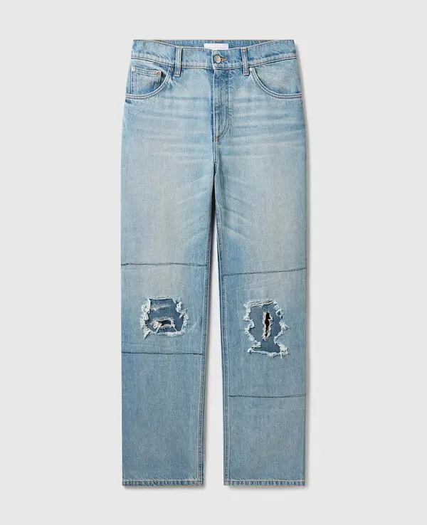 Stella McCartney Distressed Patch Straight Leg Jeans - Light Blue