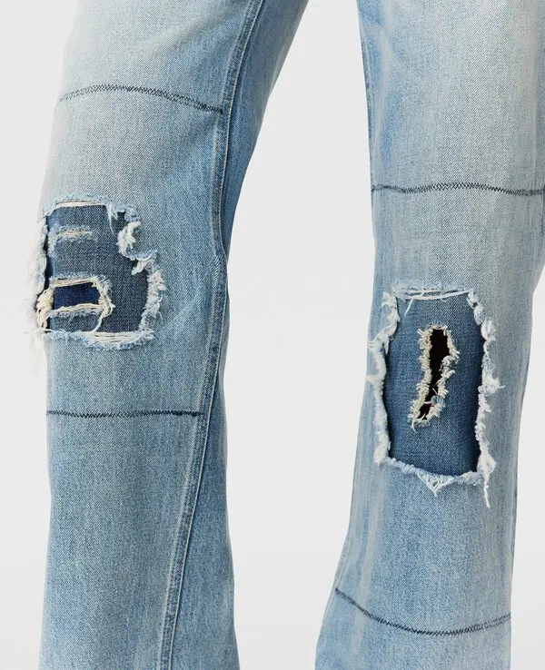 Stella McCartney Distressed Patch Straight Leg Jeans - Light Blue