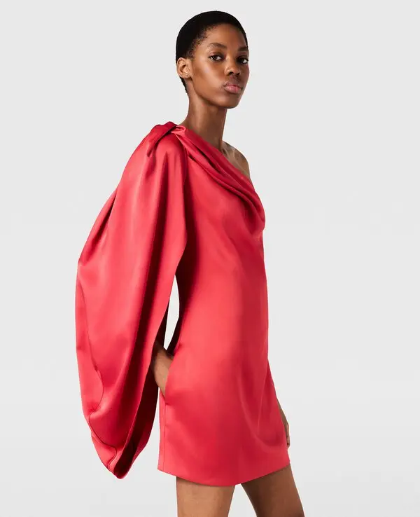 Stella McCartney One-shoulder Draped Satin Mini Dress - Red
