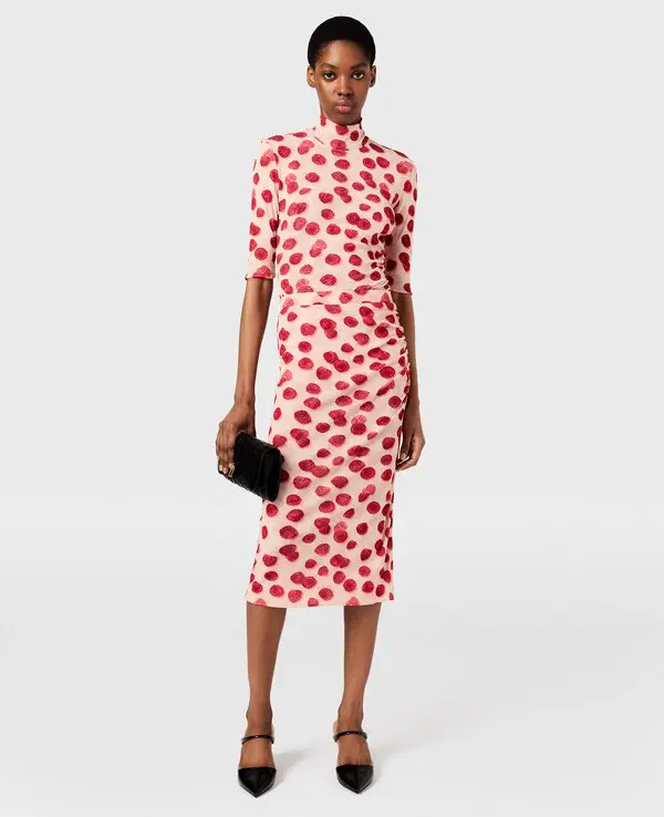 Stella McCartney Raspberry Print Mesh Midi Skirt