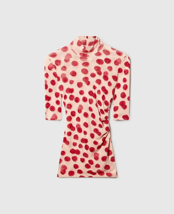 Stella McCartney Raspberry Print High Neck Mesh Top