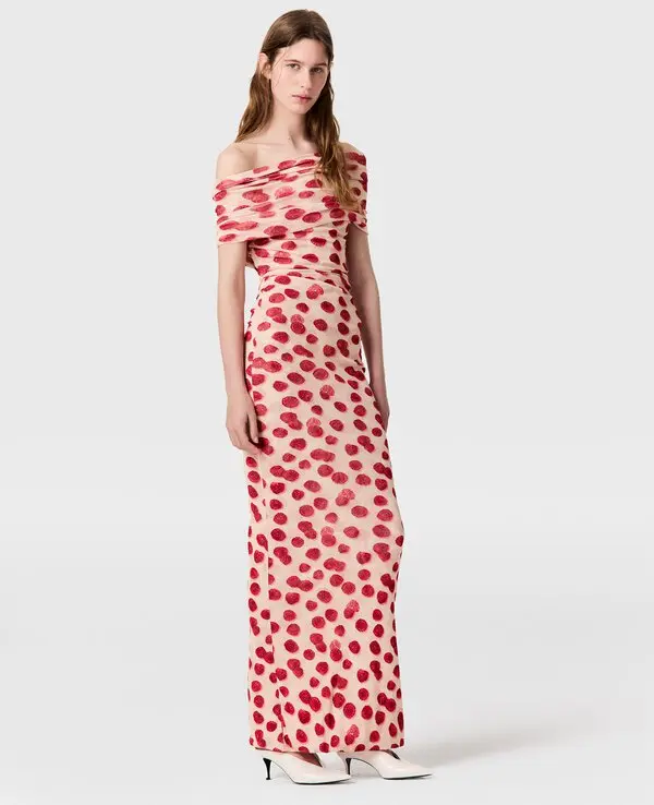 Stella McCartney Raspberry Print Mesh Maxi Dress