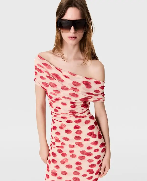 Stella McCartney Raspberry Print Mesh Maxi Dress