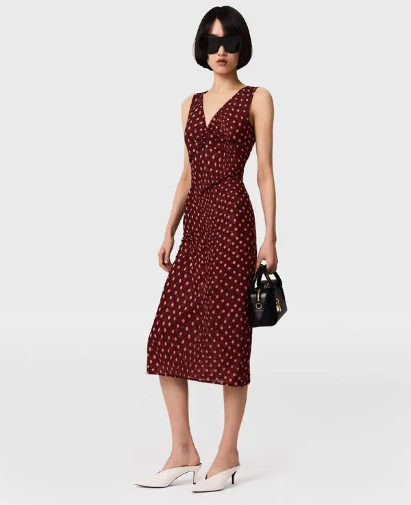 Stella McCartney Polka Dot Mesh V-neck Midi Dress