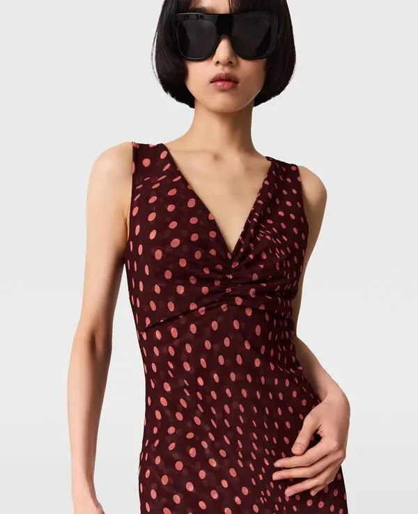 Stella McCartney Polka Dot Mesh V-neck Midi Dress