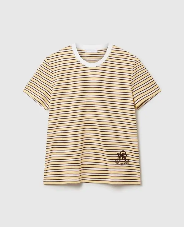 Stella McCartney Crest-embroidered Striped Organic Cotton T-shirt - Beige