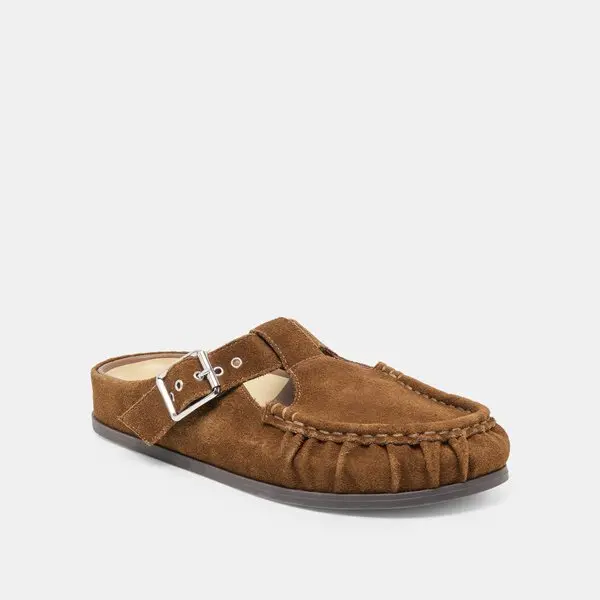 DOLCEVITA Jeanne Suede Flat Mules With Buckle Detail