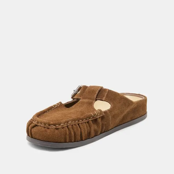 DOLCEVITA Jeanne Suede Flat Mules With Buckle Detail