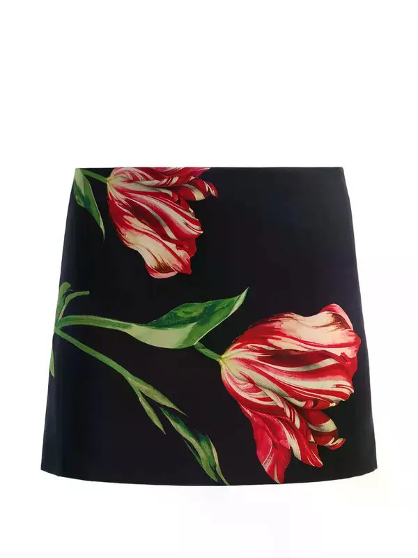 Alice + Olivia Rubi Floral-print A-line Mini Skirt - Black