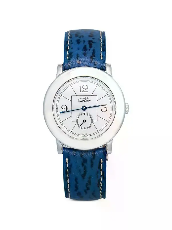 Cartier Must De 32mm Watch With Dial And Blue Leather Strap - White