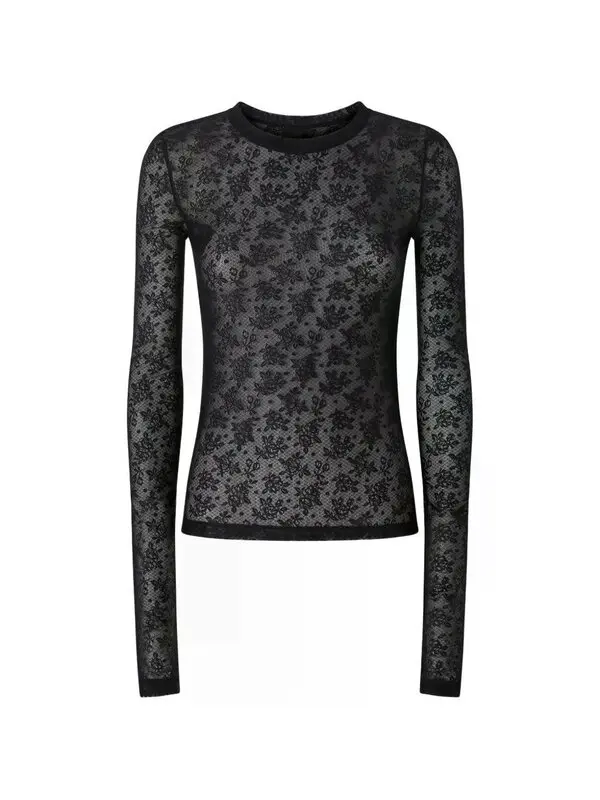 Pinko Floral Lace Long-sleeve Top - Black