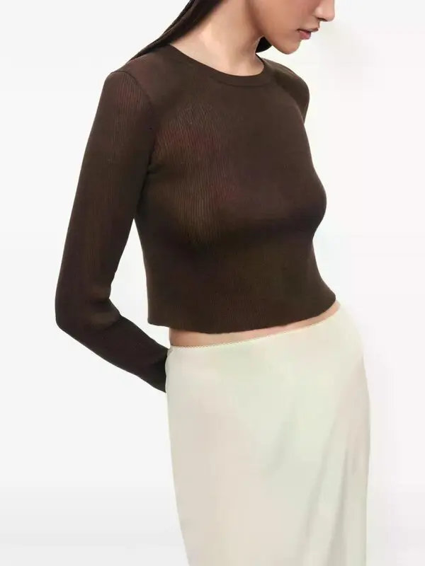 12 STOREEZ Lattice Ribbed-knit Cropped Sweater