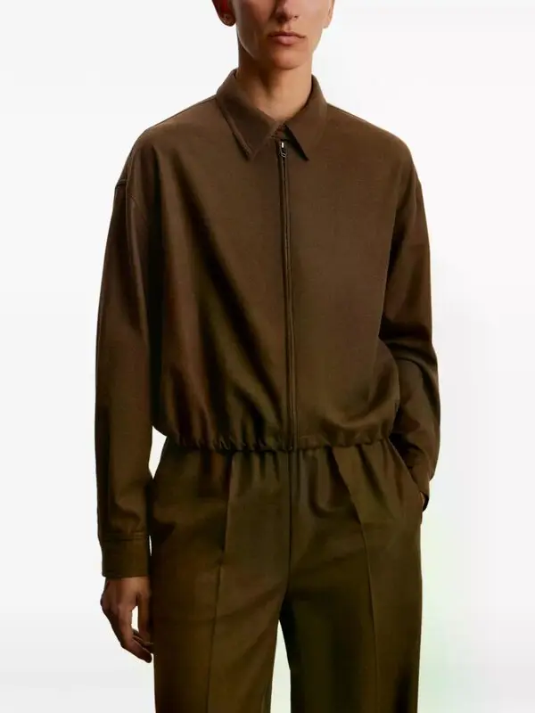 12 STOREEZ Zip-up Crop Shirt - Brown