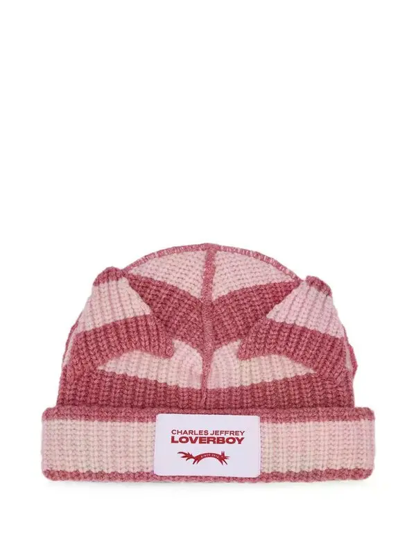 CHARLES JEFFREY Chunky Ears Striped Knit Beanie Hat