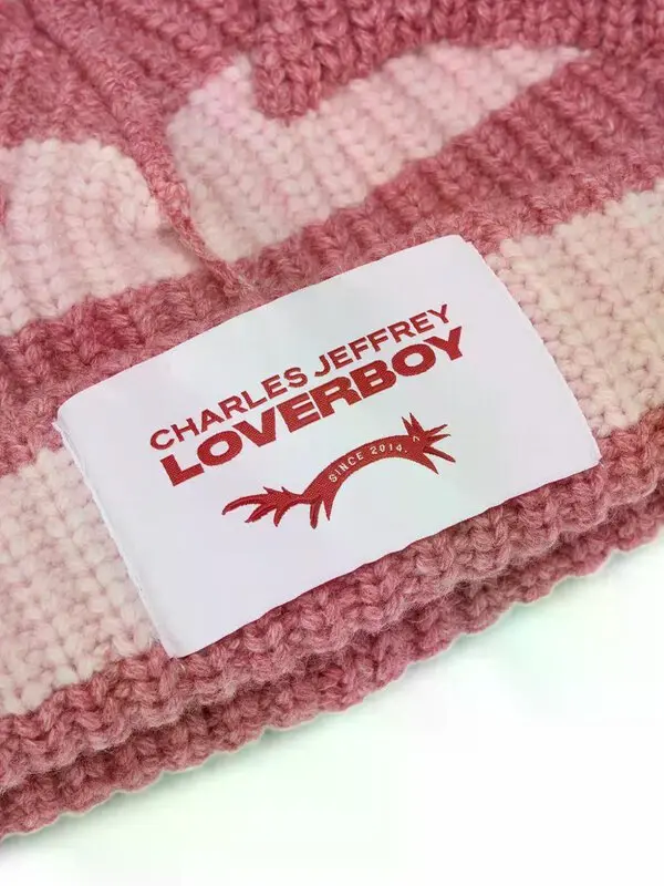 CHARLES JEFFREY Chunky Ears Striped Knit Beanie Hat